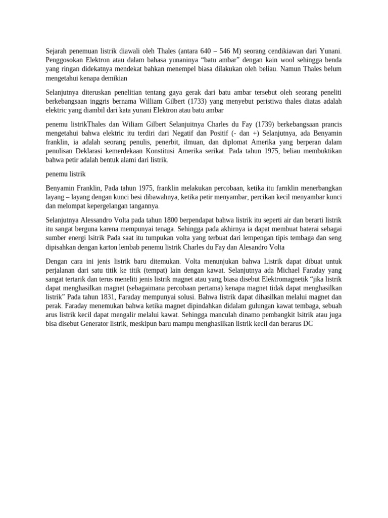 Sejarah Penemuan Listrik Diawali Oleh Thales | PDF