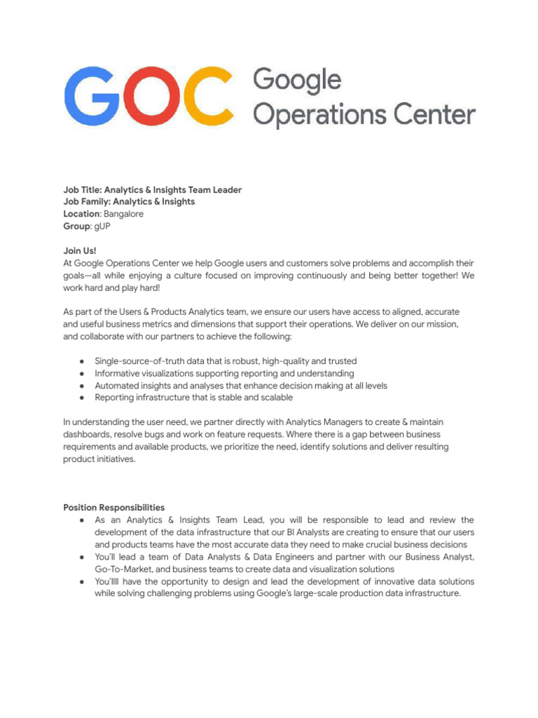 gUP Analytics - Analytics & Insights - Team Lead | PDF | Analytics ...