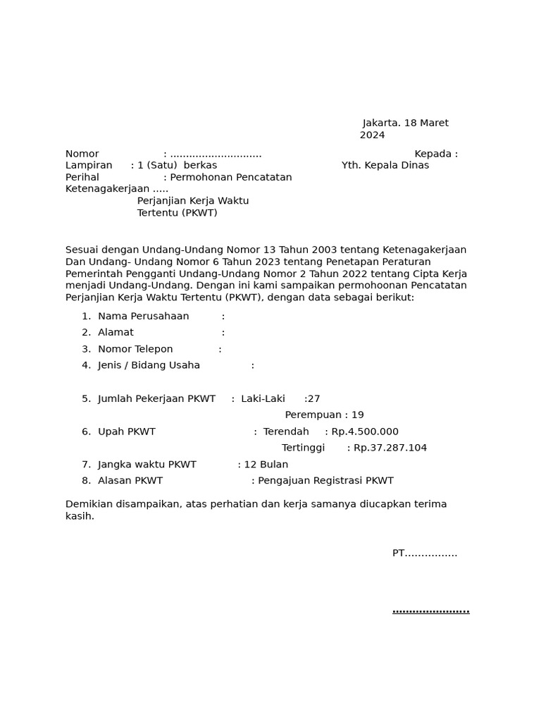 Surat Permohonan Disnaker | PDF
