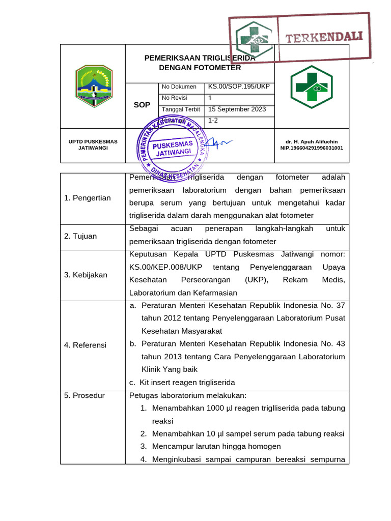 SOP Pemeriksaan Trigliserida | PDF
