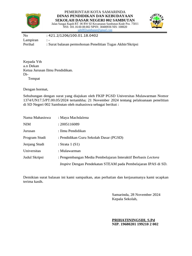 Surat Balasan Penelitian | PDF