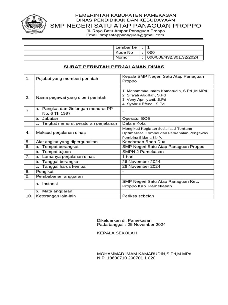 SPPD Kombel Dan Pengenalan Pengawas | PDF