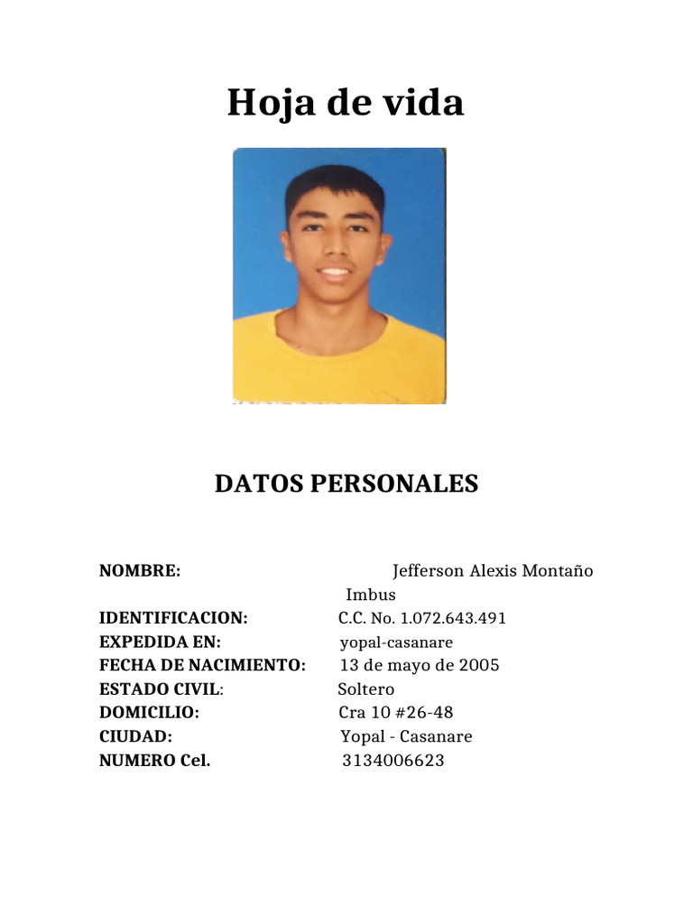 HOJADEVIDA Jeffer | PDF