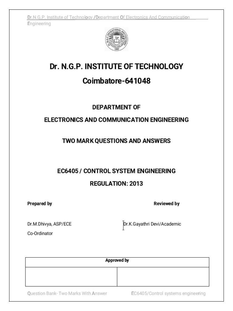 Control Systems Engineering 2 Marks | PDF | Control Theory | Linearity
