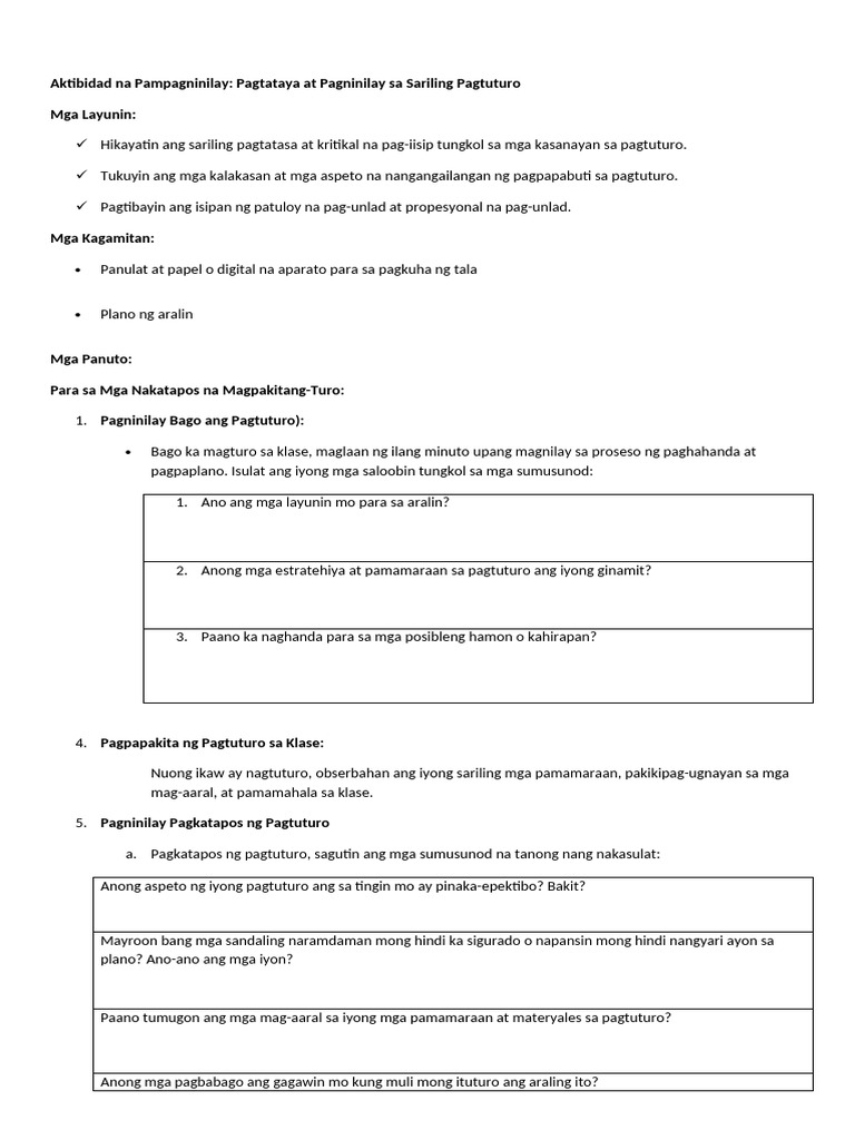 Pagninilay Sa Pagtuturo | PDF
