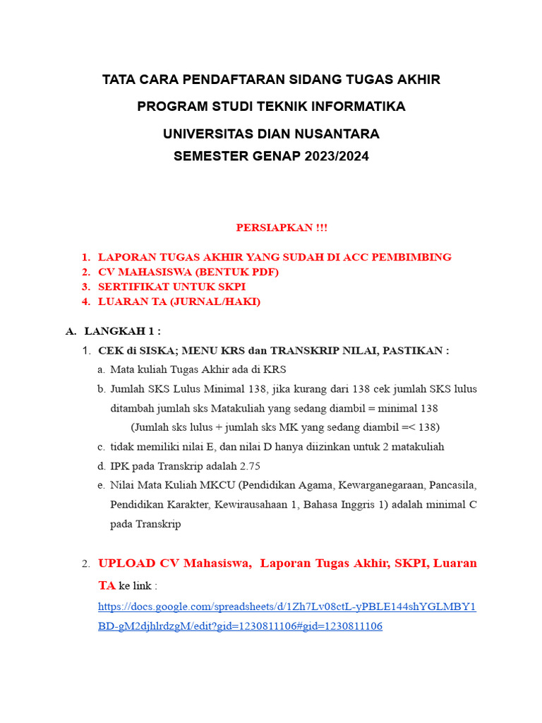 Tata Cara Pendaftaran Sidang Tugas Akhir | PDF
