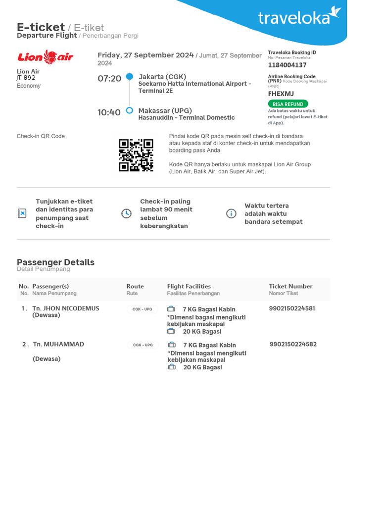 Jhon Nicodemus-CGK-FHEXMJ-UPG-FLIGHT - ORIGINATING | PDF