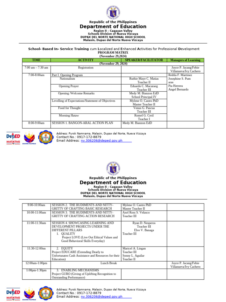 Nov292024 School Based Midyear Inset Program Matrix | PDF | Lithuania