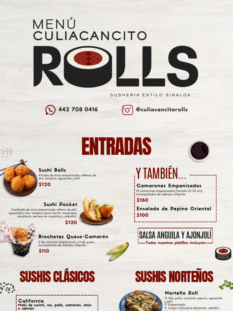 Menu Culiacancito Rolls | PDF | Cocina occidental | Cocina