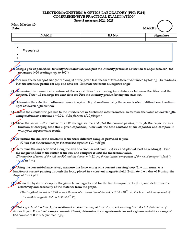 Lab Exam - Questions 2024 | PDF | Capacitor | Optics
