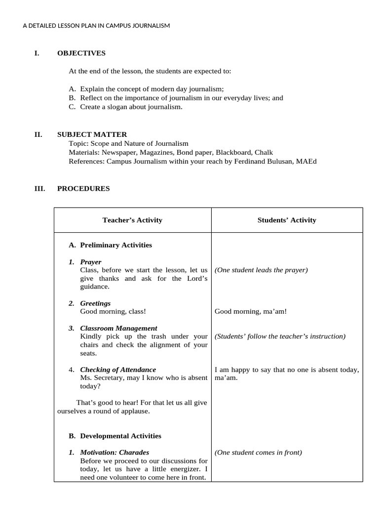 LESSON PLAN For DEMO TEACHING Final | PDF | Journalism | News