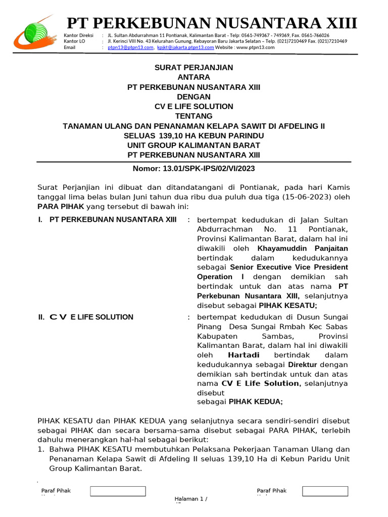 SPK TU PARINDU 139,10 Ha 2023 Deal | PDF