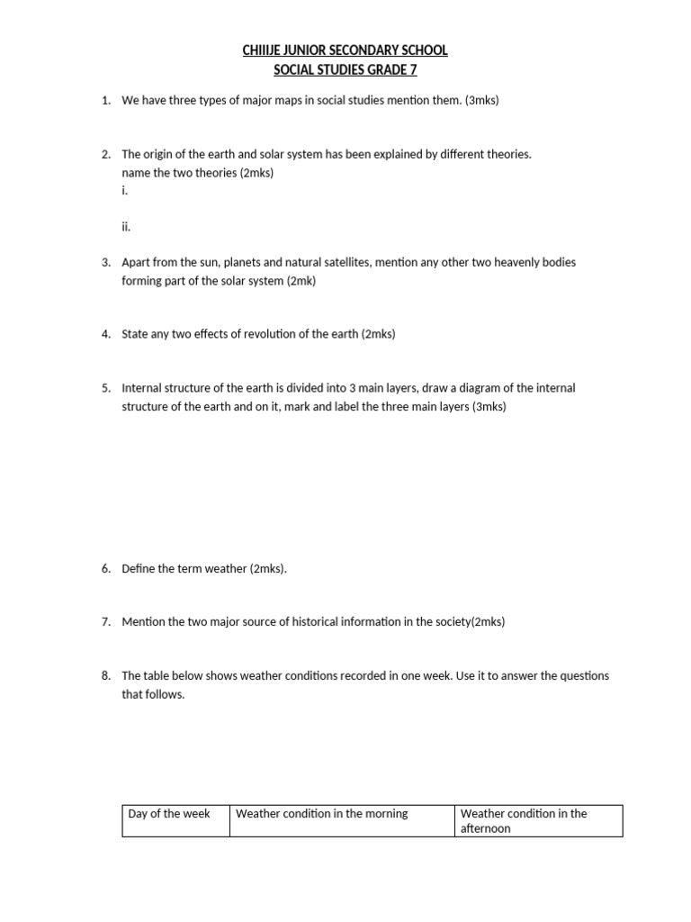 Grade 7 Social Studies Quiz | PDF