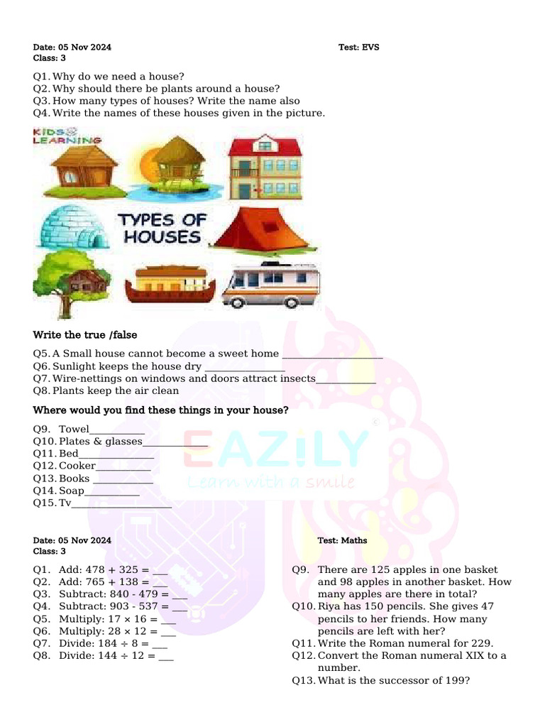 Class 3 Test, 05-112024 | PDF
