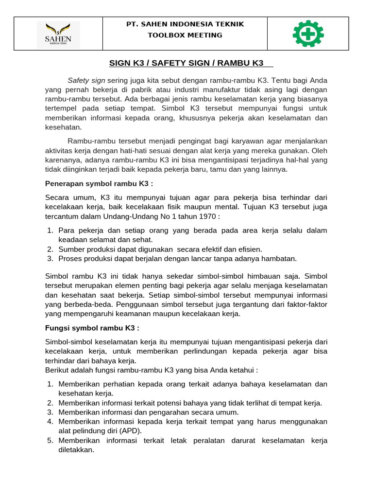 Rambu K3: Pentingnya Keselamatan Kerja | PDF