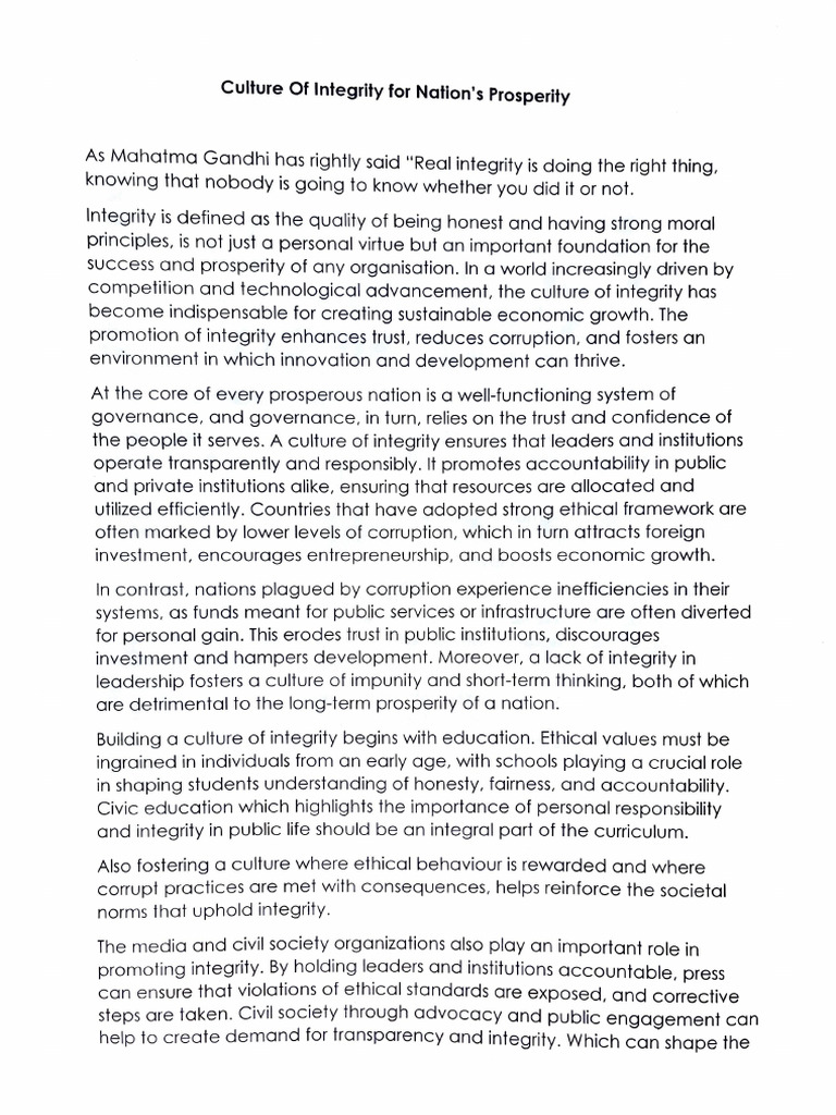 Culture of Integrity Essay | PDF