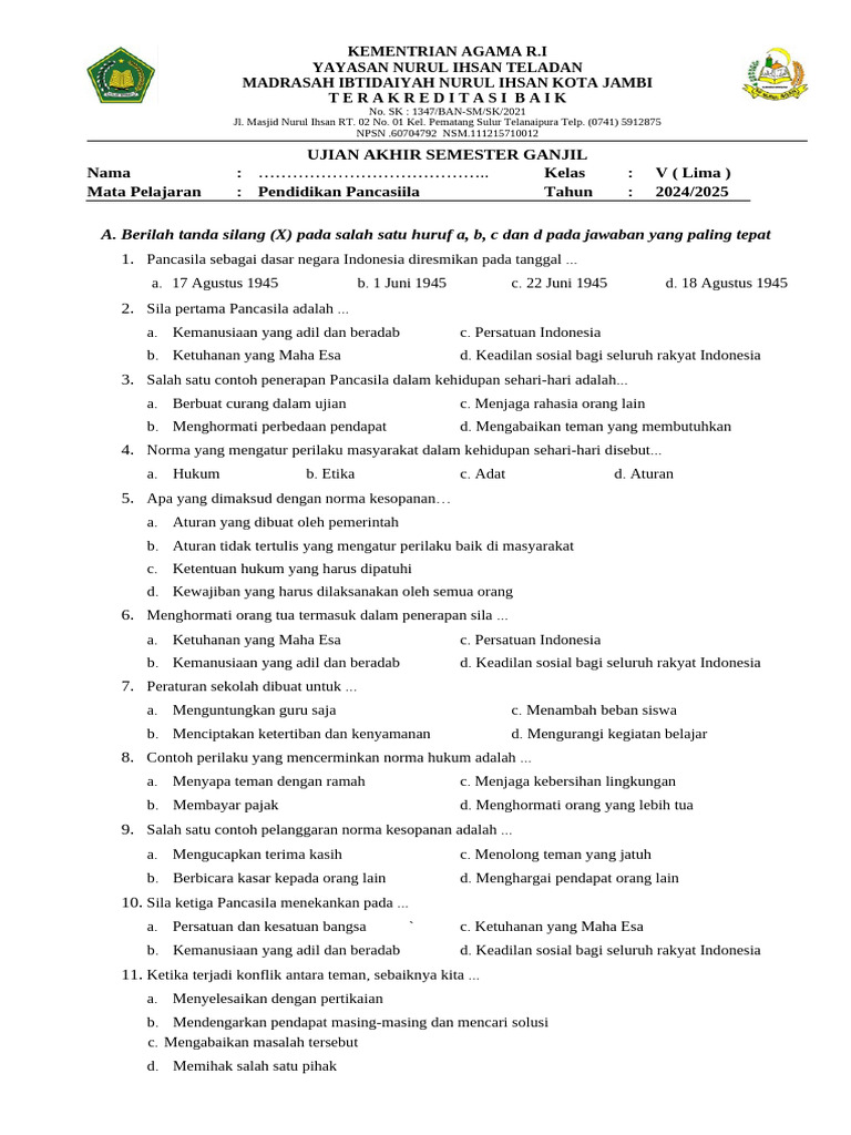 Soal PP Kelas 5 Fase C | PDF