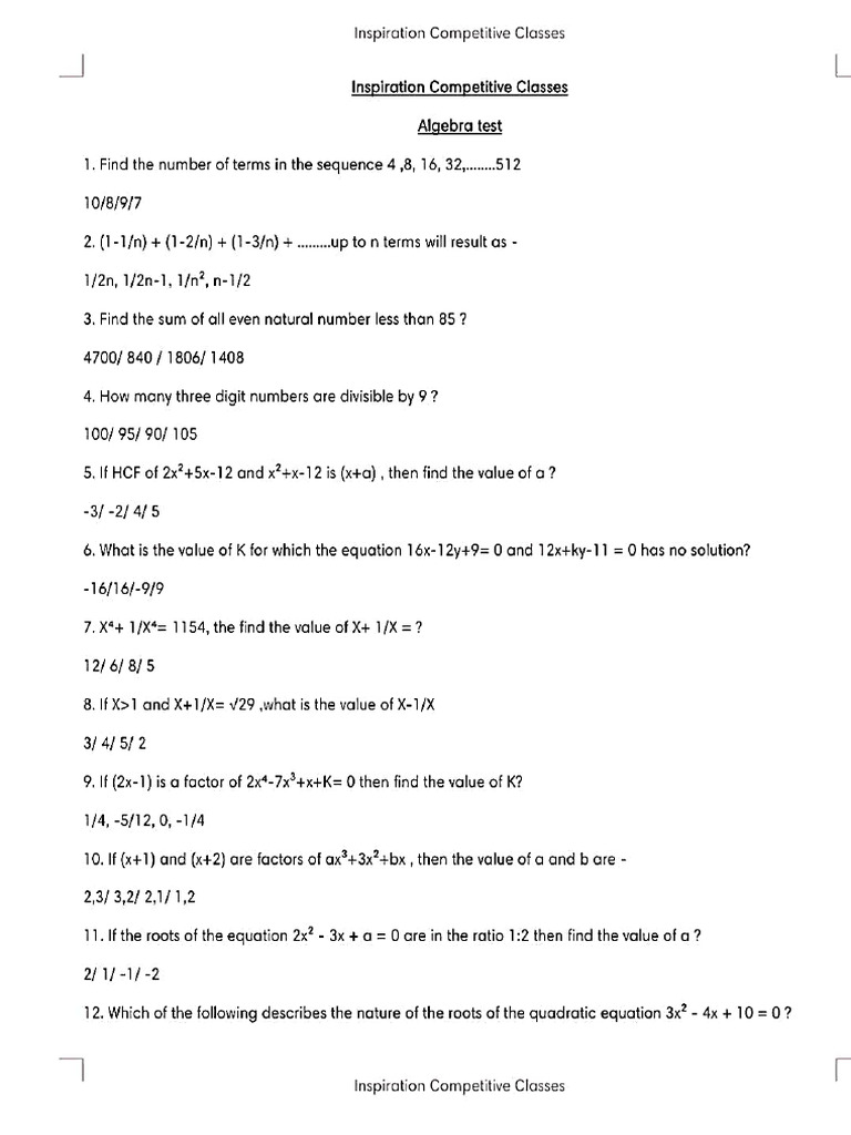 Algebra Test | PDF