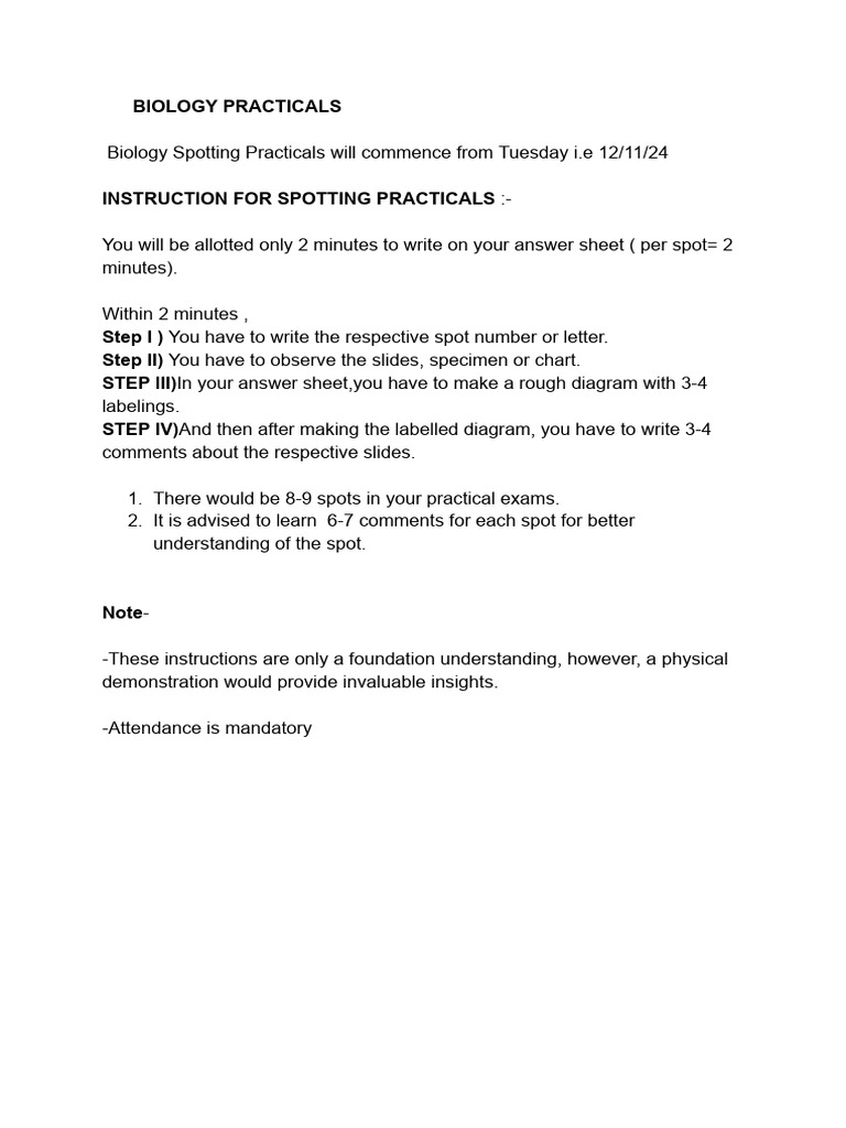 Biology Practicals | PDF