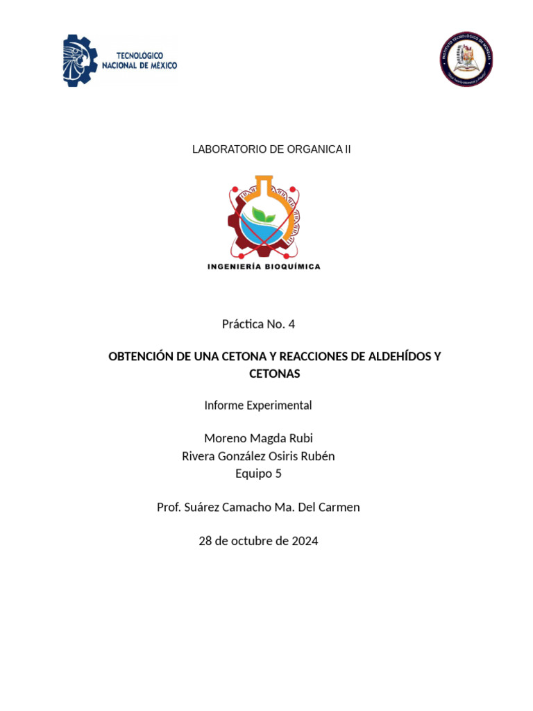 Practica Iv | PDF | Cetona | Aldehído