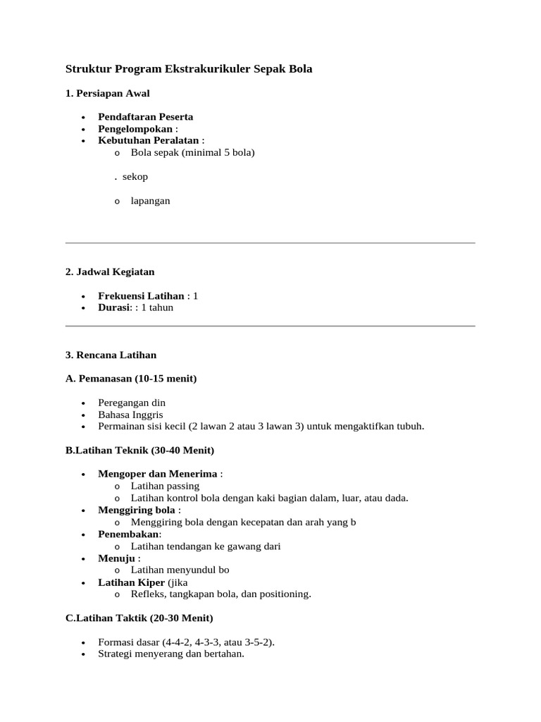 Program Ekstrakurikuler Sepak Bola | PDF