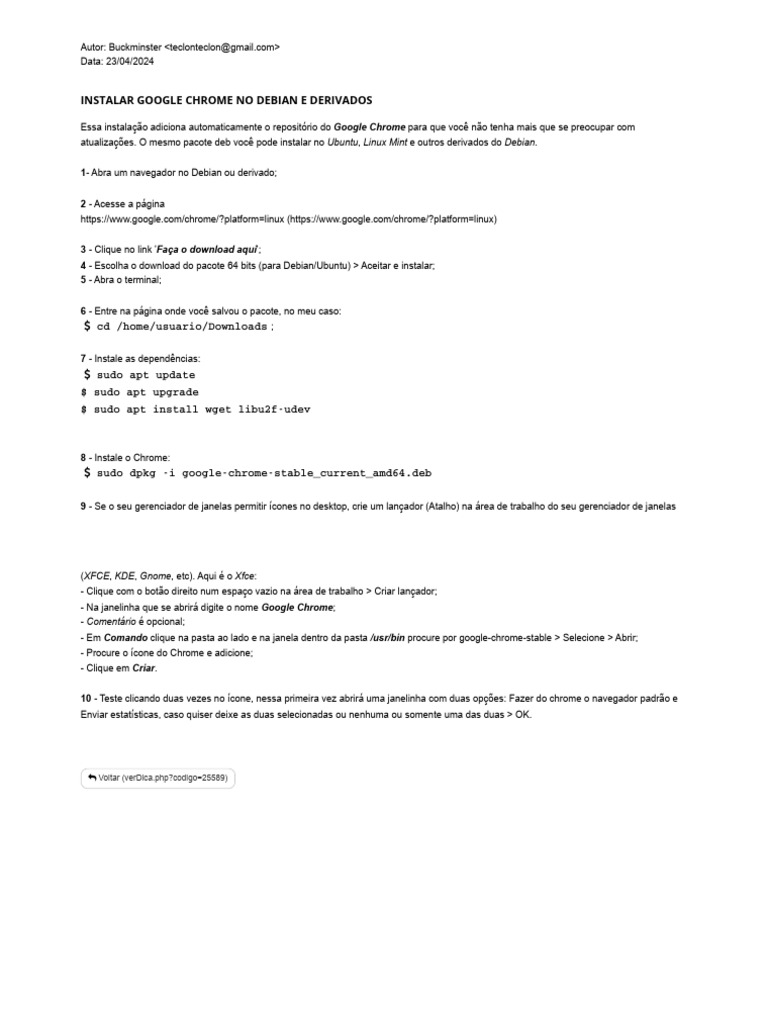 Instalar Google Chrome No Debian e Derivados (Dica) | PDF
