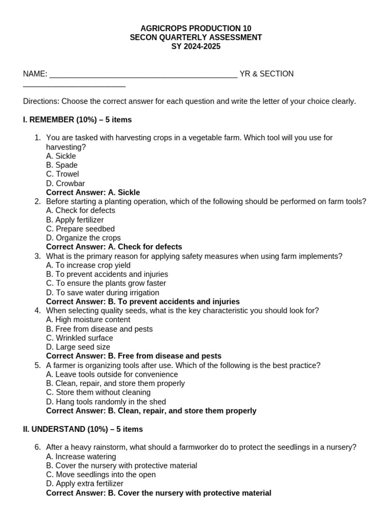 TQ q2 Agricrops Production 10 | PDF | Irrigation | Pest Control