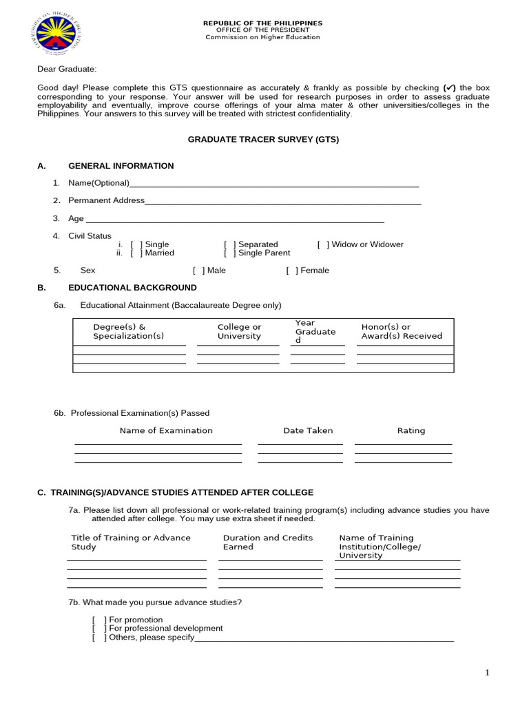 Graduate Tracer Survey Form | PDF