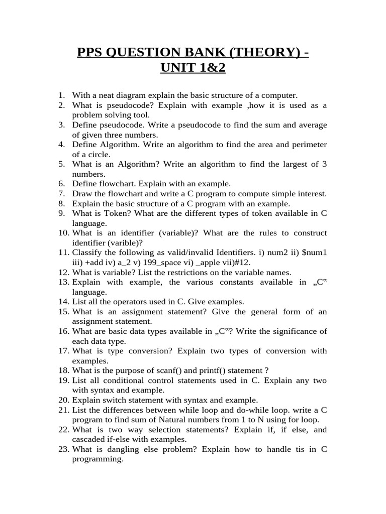 PPS Theory Question Bank | PDF | Algorithms | Control Flow