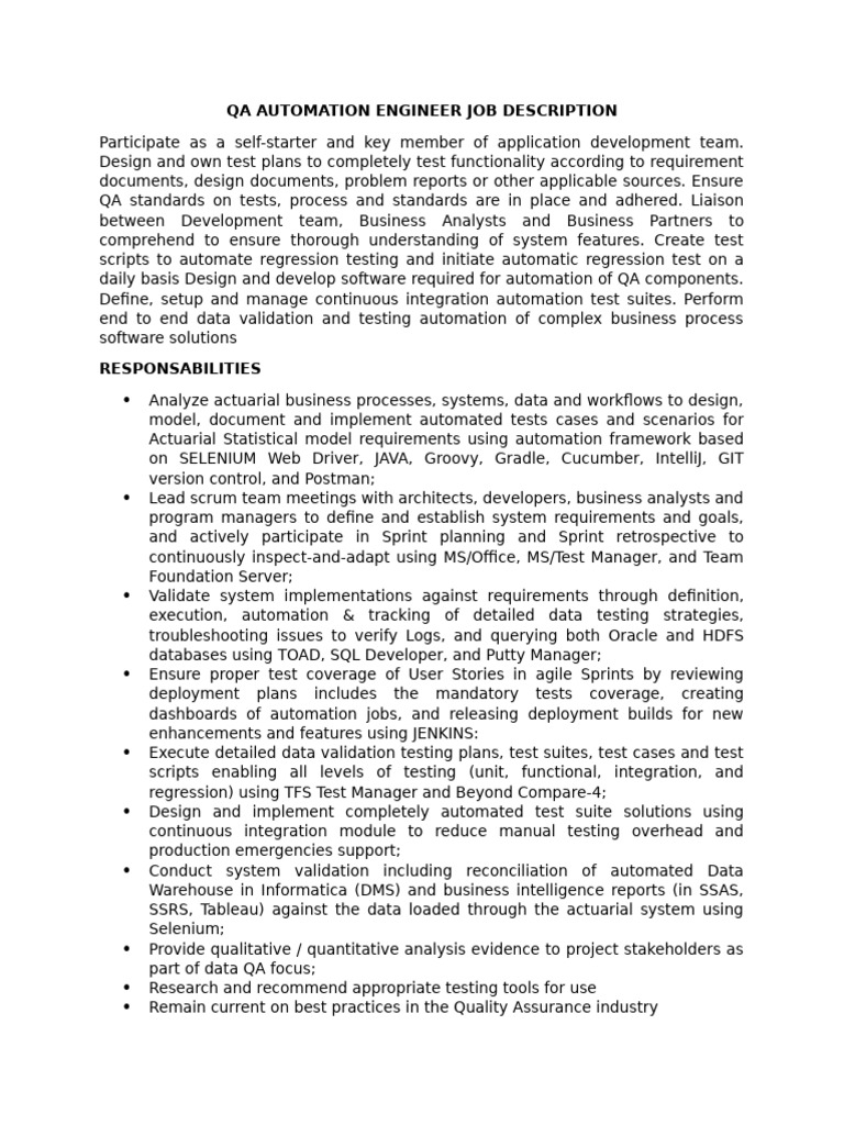 Qa Automation JD - Ust | PDF | Computing | Software Engineering