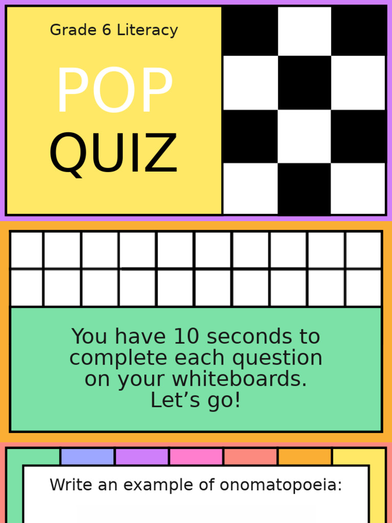 Grade 6 Literacy Pop Quiz Presentation Colorful Illustrative Style | PDF