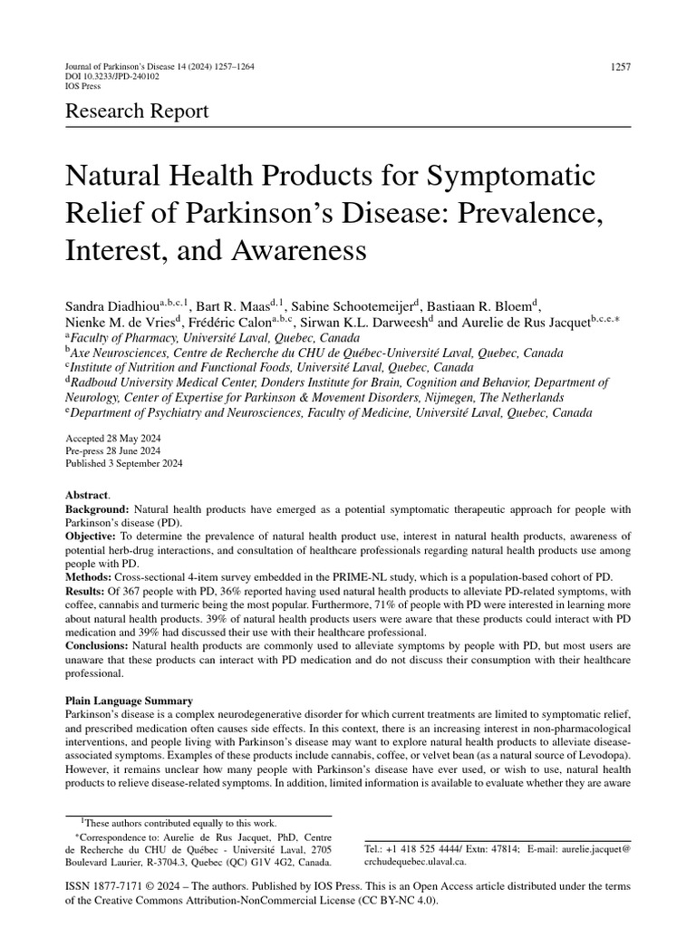 2024 - Natural Health Products For Symptomatic Relief of Parkinson's ... 2024 - Natural Health Products For Symptomatic Relief of Parkinson's ...