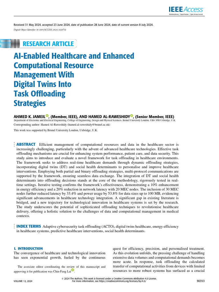 AI-Enabled Healthcare and Enhanced Computational Resource Management With Digital Twins Into ...