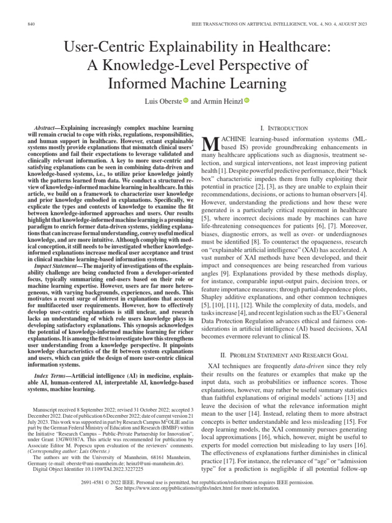 User-Centric Explainability in Healthcare A Knowledge-Level Perspective of Informed Machine ...