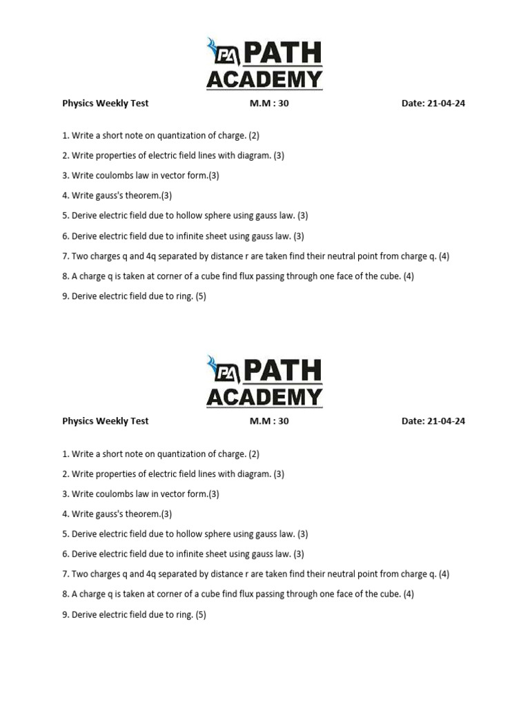 Physics Test Paper | PDF