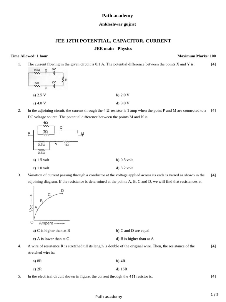 12th Jee Phy | PDF | Electrical Resistance And Conductance | Capacitor
