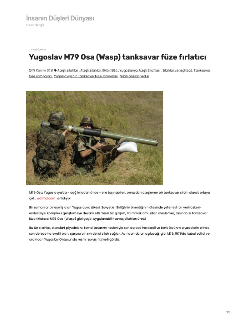 Yugoslav M79 Osa (Wasp) Tanksavar Füze Fırlatıcı - İnsanın Düşleri Dünyası | PDF