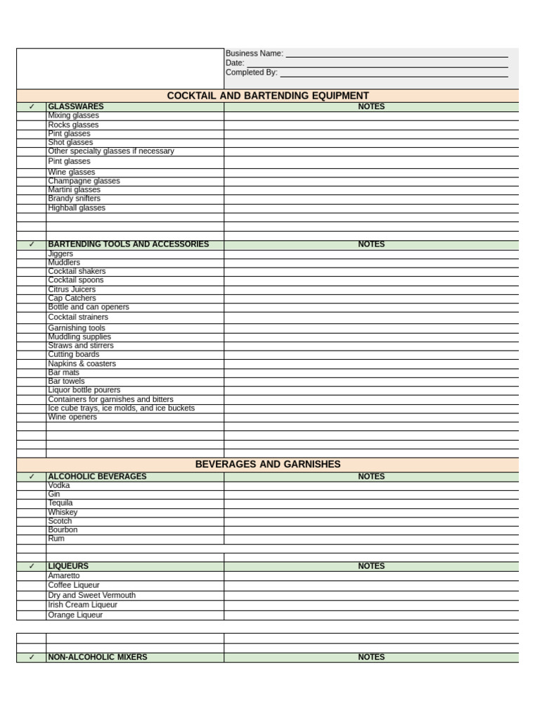 Bar Equipment Checklist GOOD2 | PDF | Cocktails | Drink