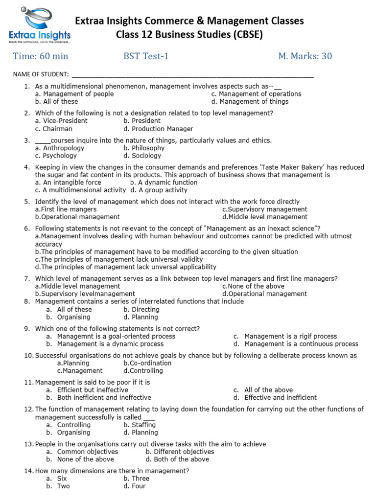 Class 12 (2023) BST Chapter-1 | PDF | Psychological Concepts | Liberal Arts Education