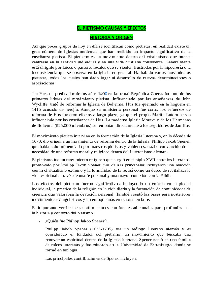 El Pietismo Causas y Efectos | PDF | Evangélico | Luteranismo