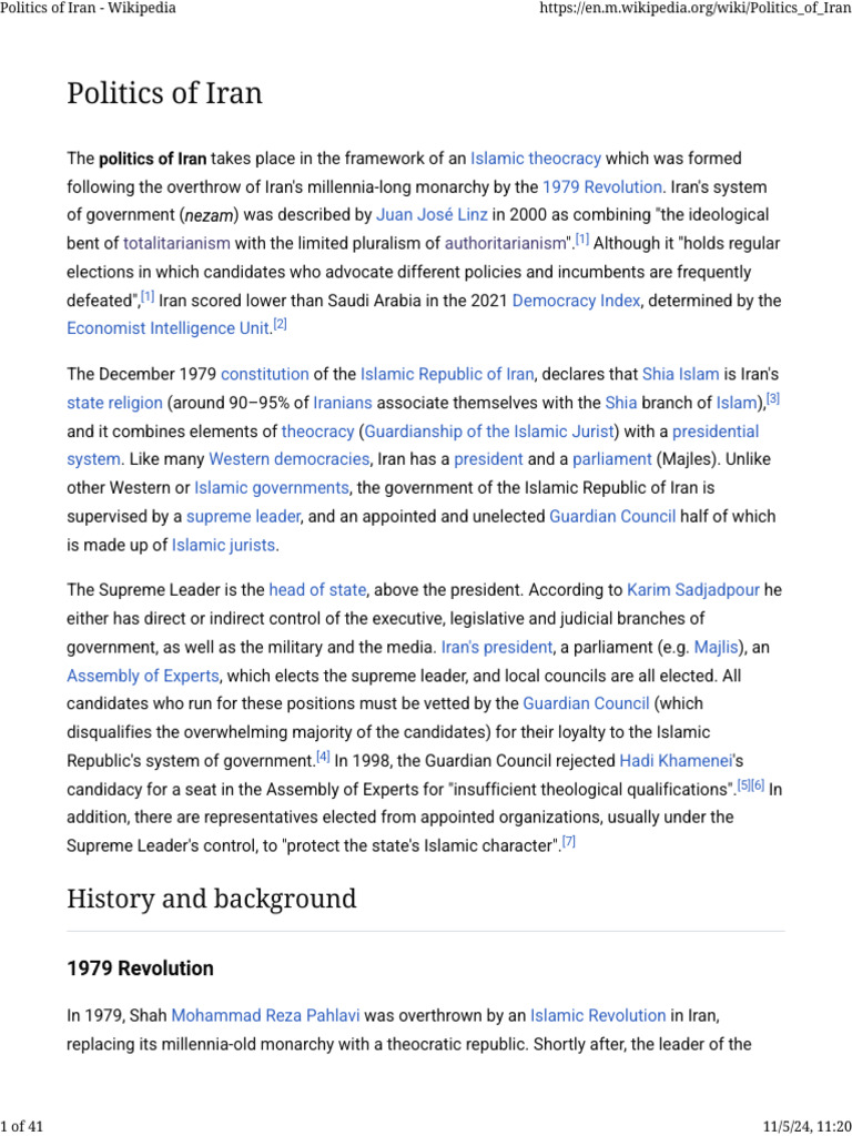 Politics of Iran - Wikipedia | PDF | Politics Of Iran | Ruhollah Khomeini