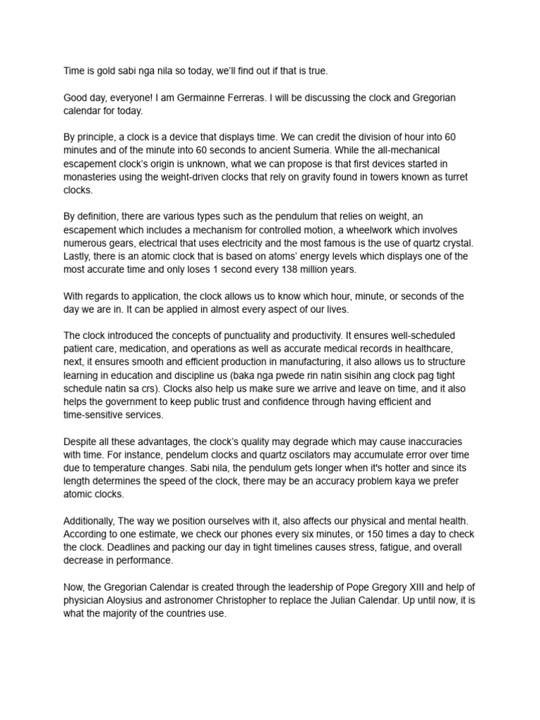 STS 1 - Uno Script | PDF | Clock | Calendar