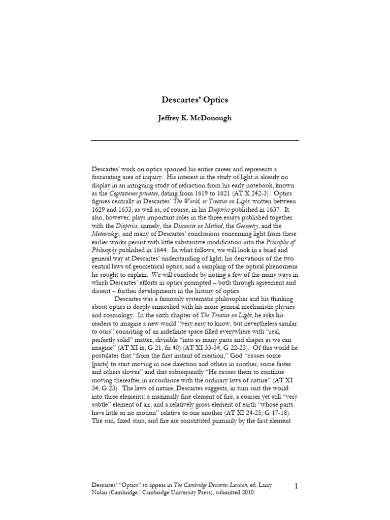 30 Descartes Optics The Cambridge Descartes Lexicon | PDF | Light | Rainbow