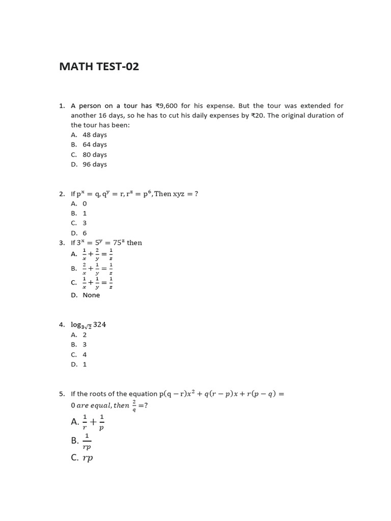 Math Test Questions and Solutions | PDF | Interest | Bonds (Finance)