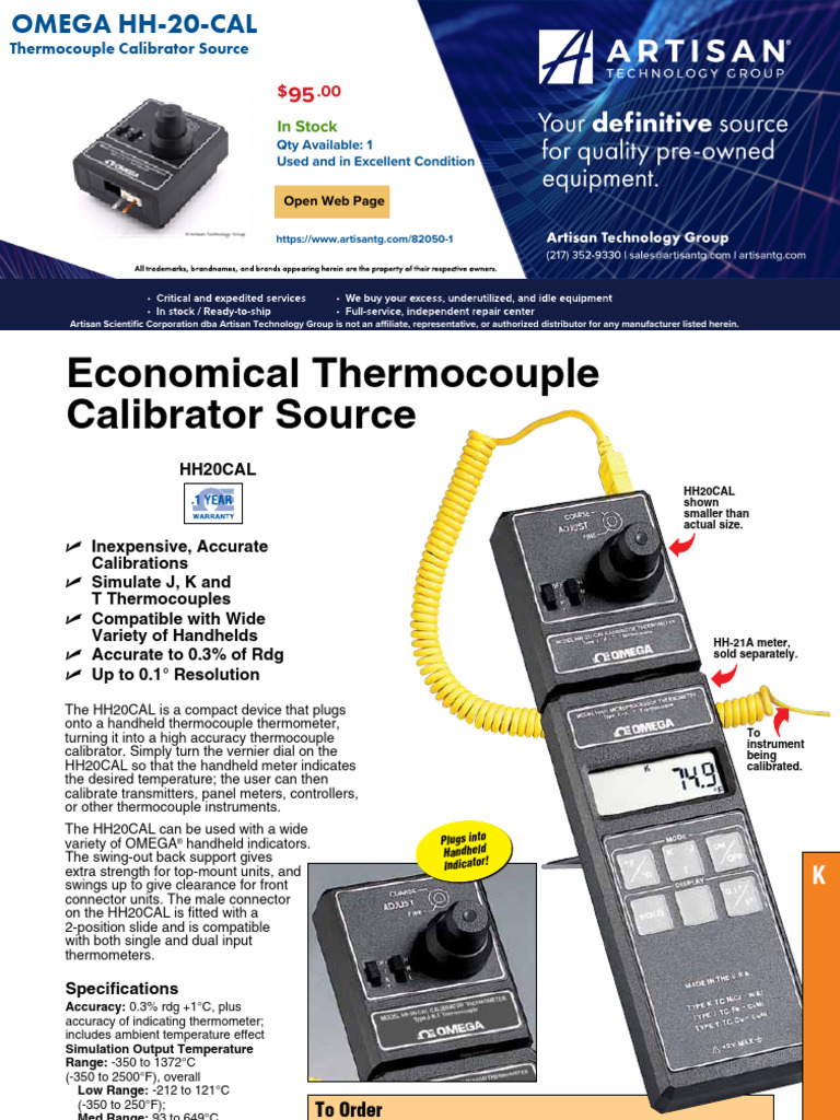 OMEGA HH-20-CAL Datasheet | PDF | Electrical Connector | Thermometer