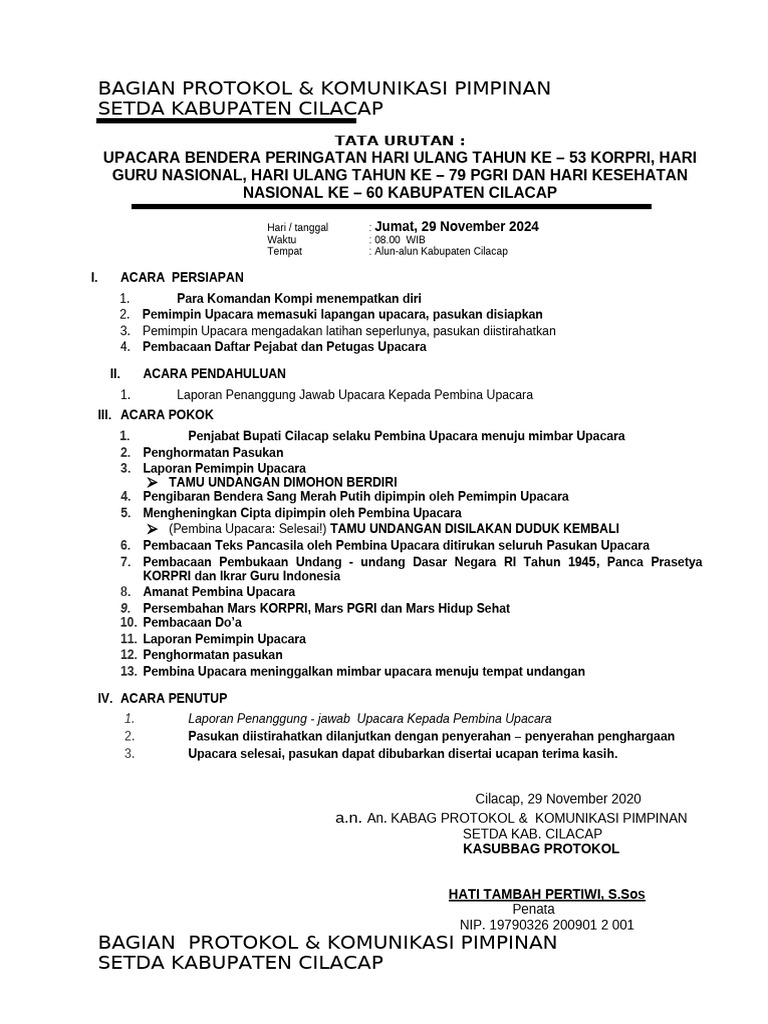 29 November 2024 Upacara Hut Korpri, HKN, Hut Pgri | PDF