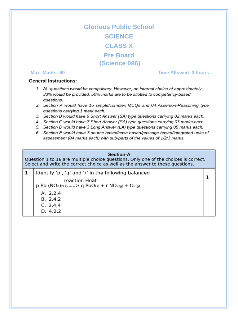 X Pre Board Science | PDF | Fetus | Voltage