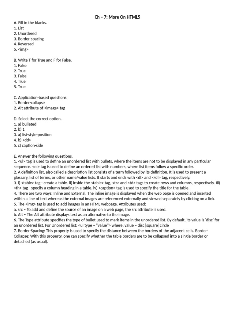 Computer Class 5 Chapter 7 Answer Key | PDF