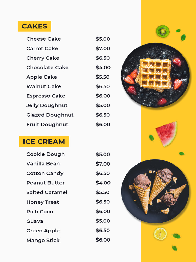 Yellow Restaurant Menu | PDF