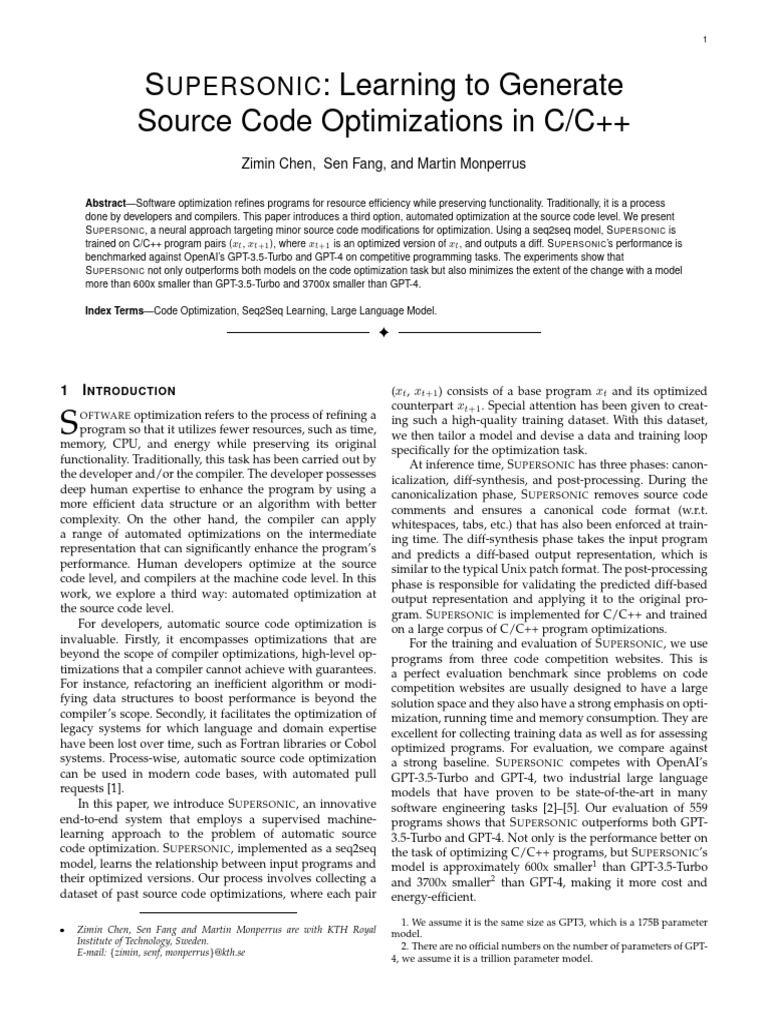 S: Learning To Generate Source Code Optimizations in C/C++: Upersonic | PDF | Program ...